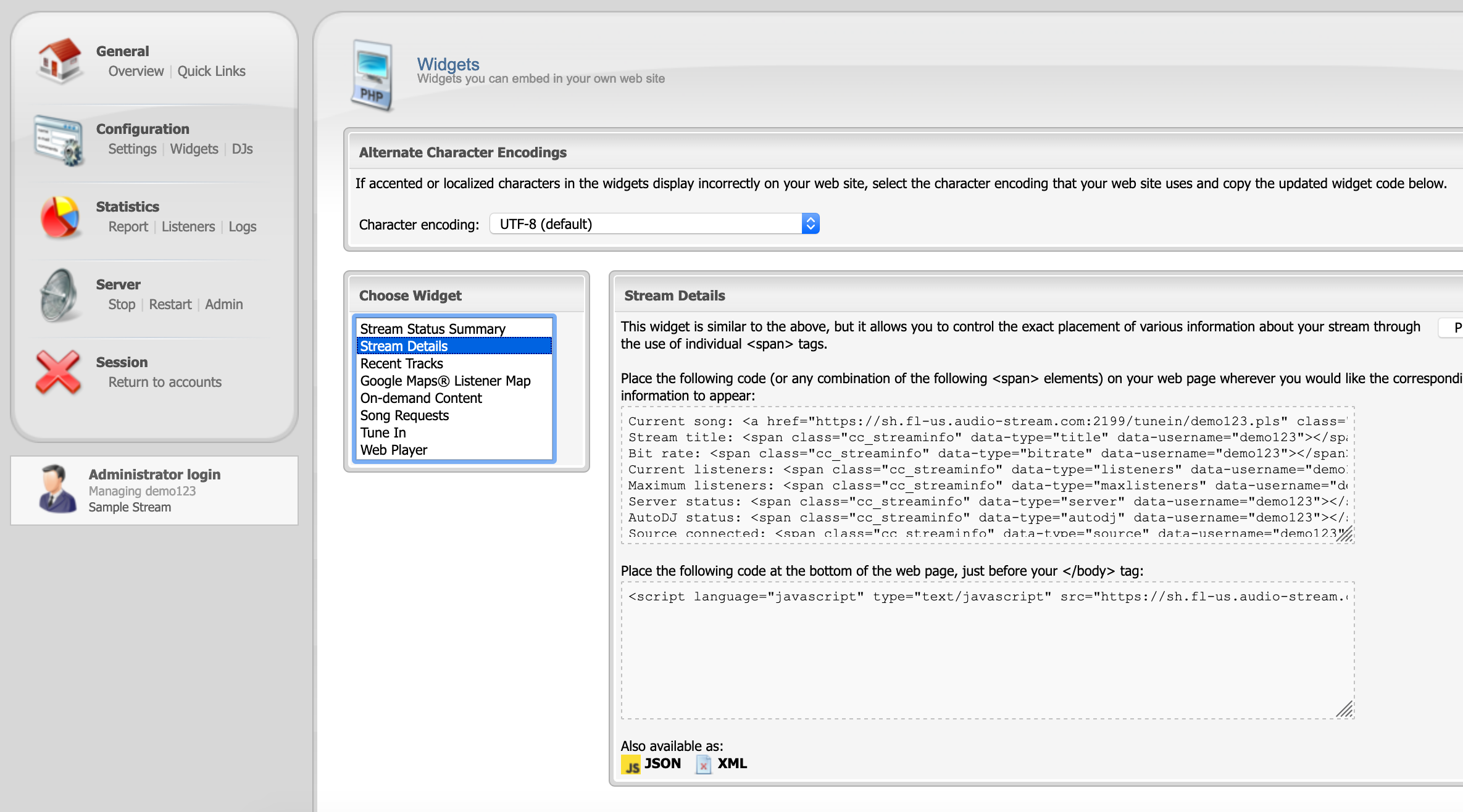 Embedded HTML5 SSL Secure Web Player with Centova Cast Widgets ...